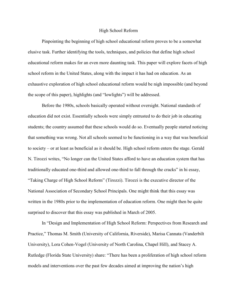 High School Reform in the US