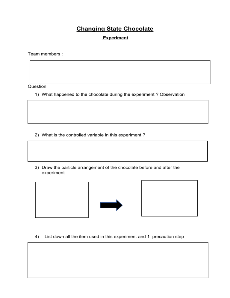 Changing State Chocolate Experiment Worksheet