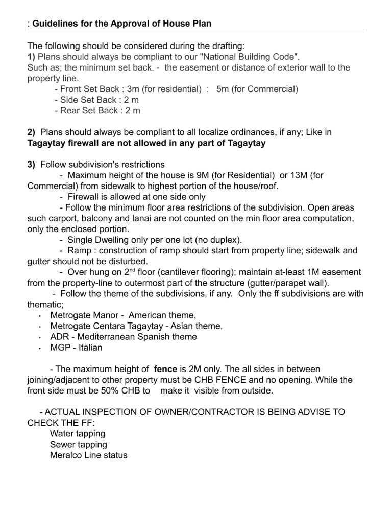 House Plan Approval Guidelines