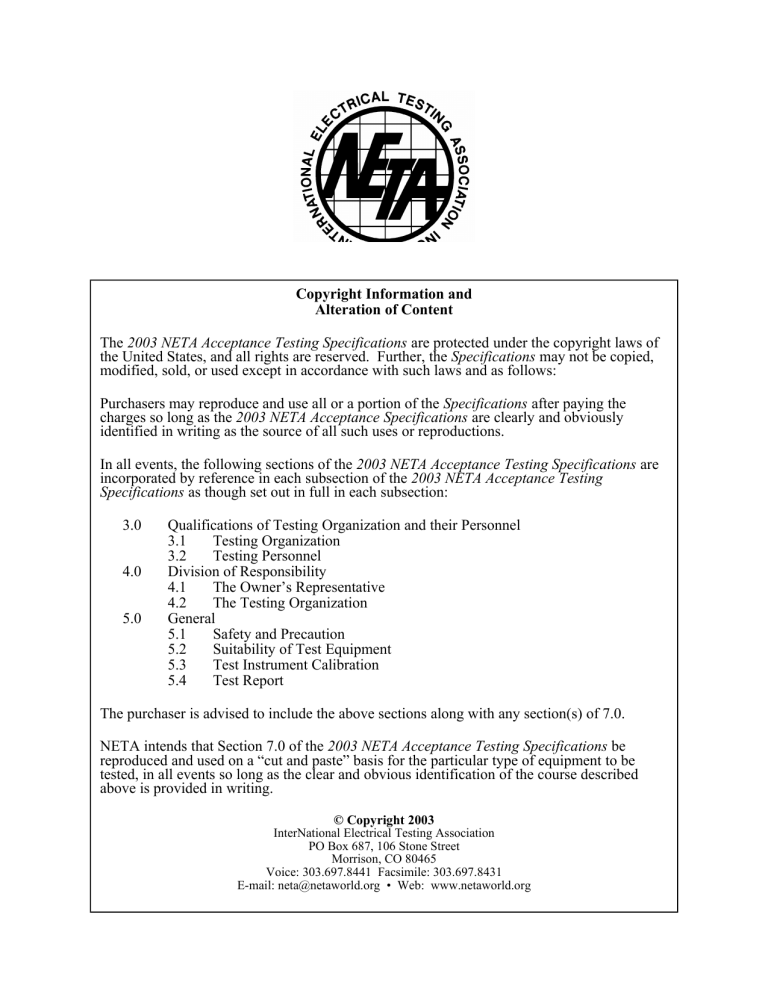NETA Acceptance Testing Specifications - Bolt Torque Values