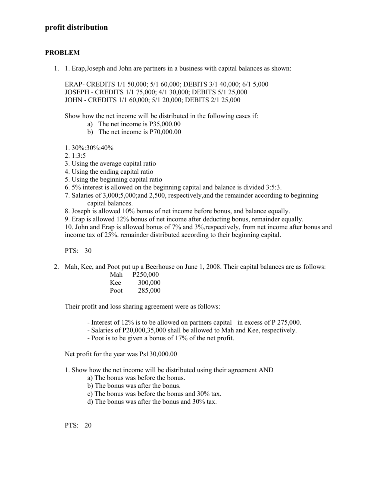 Profit Distribution Problem Set