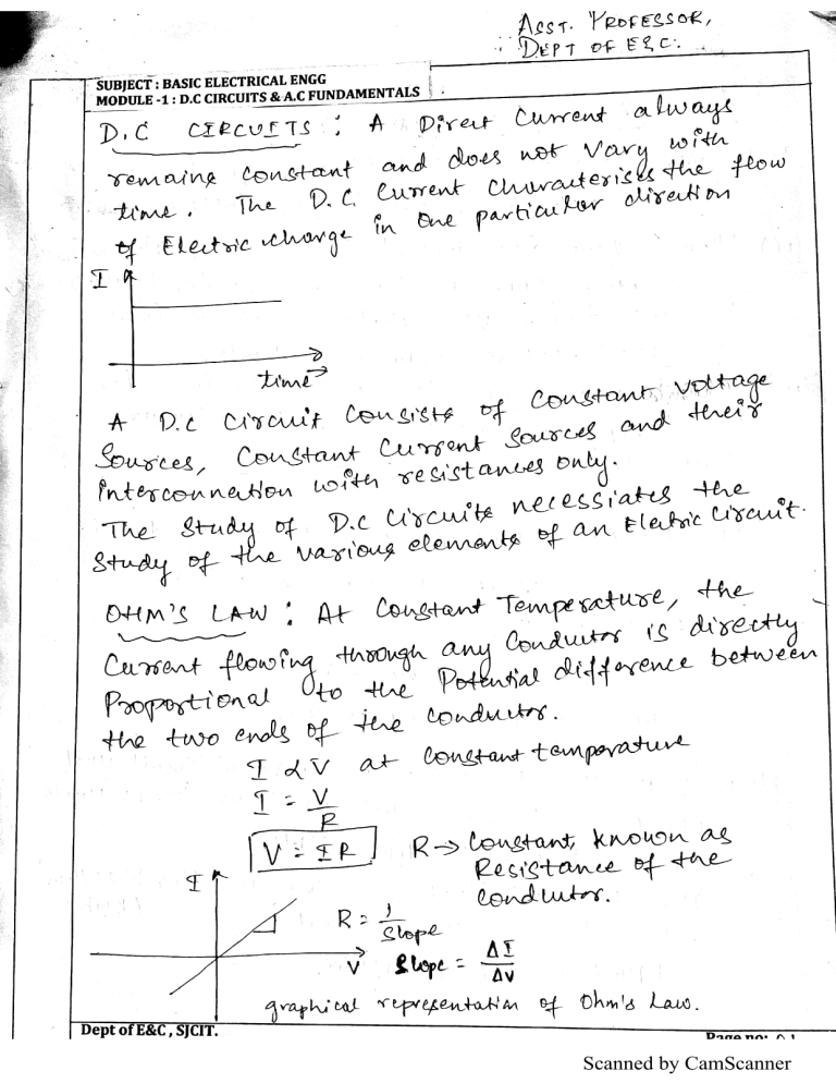 DC Circuits & Ohm's Law: Electrical Engineering Notes