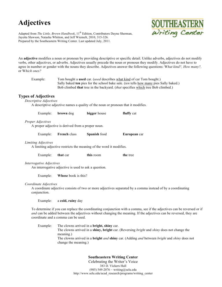 Adjectives: A Writing Guide