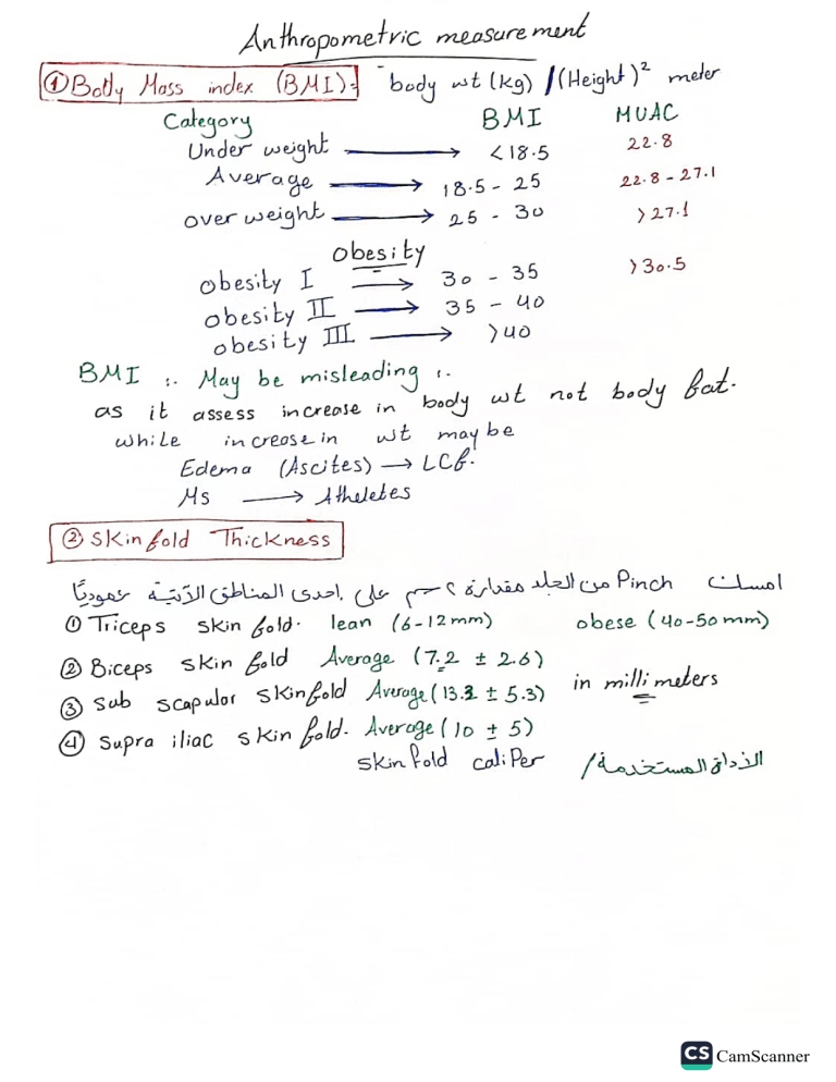 Anthropometric Measurements: BMI & Skinfold Thickness Guide
