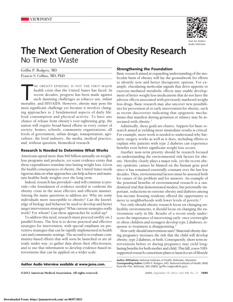 Obesity Research: The Next Generation & No Time to Waste