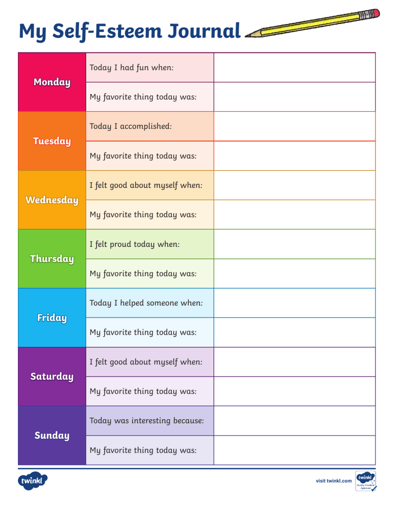 Self-Esteem Journal for Kids: Daily Reflection