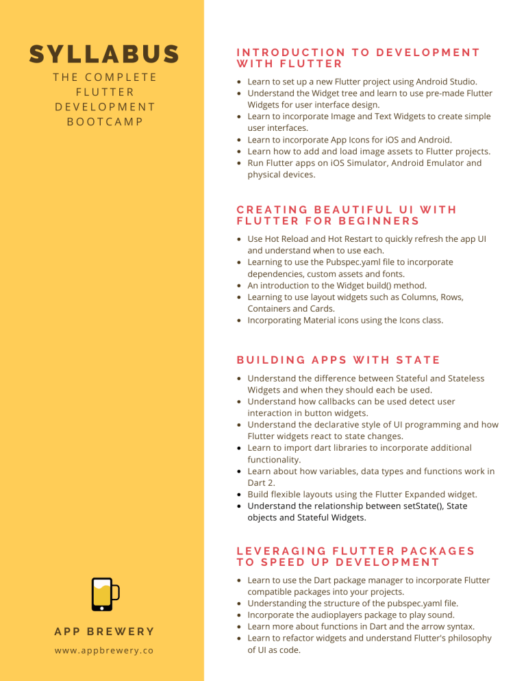 Flutter Development Bootcamp Syllabus