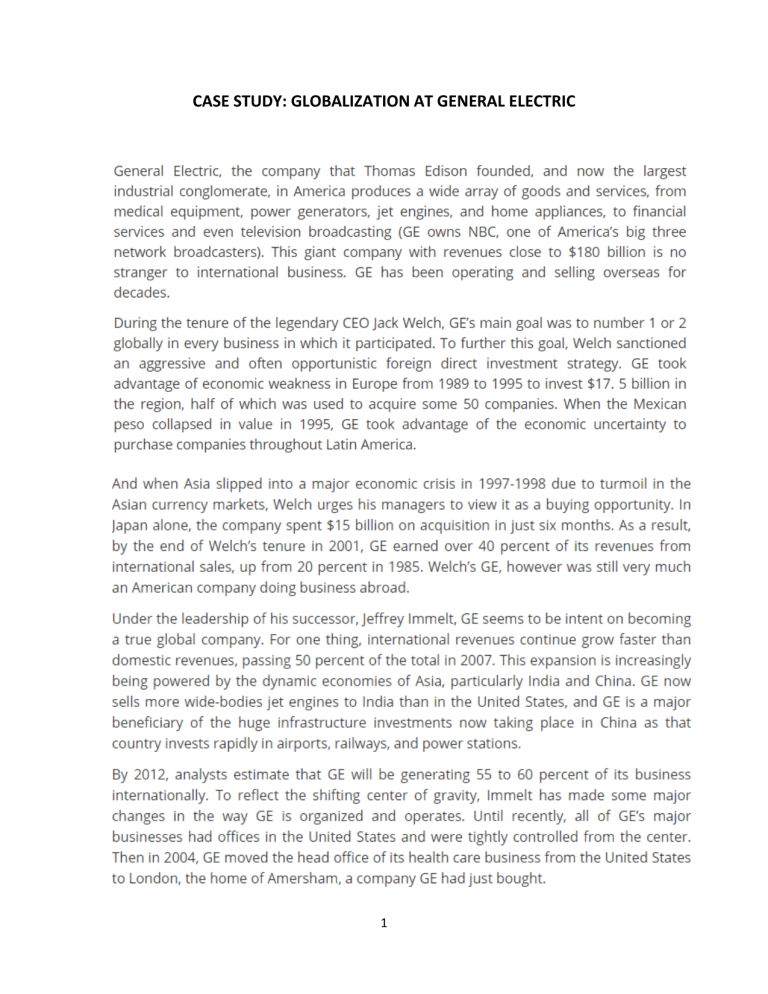 GE Globalization Case Study: Strategy & Expansion