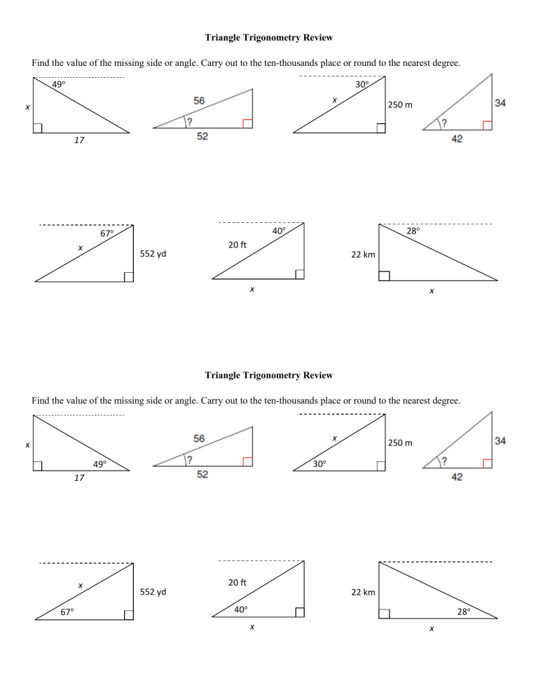 Trigonometry Review Worksheet