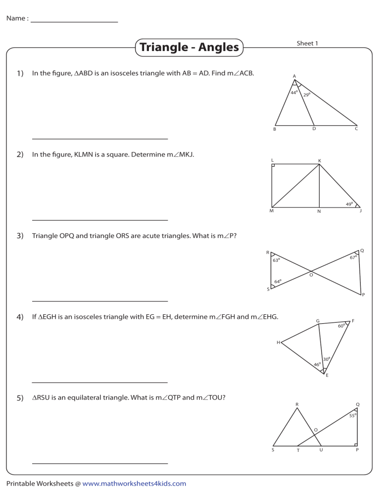 Triangle Angles Worksheet: Geometry Practice
