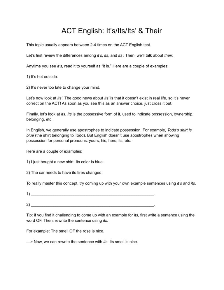 ACT English: It's/Its/Their Grammar Guide