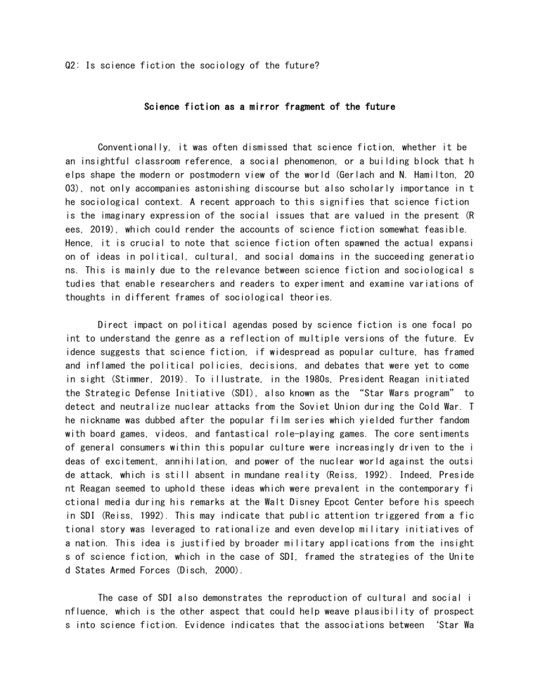 Science Fiction: Sociology of the Future?