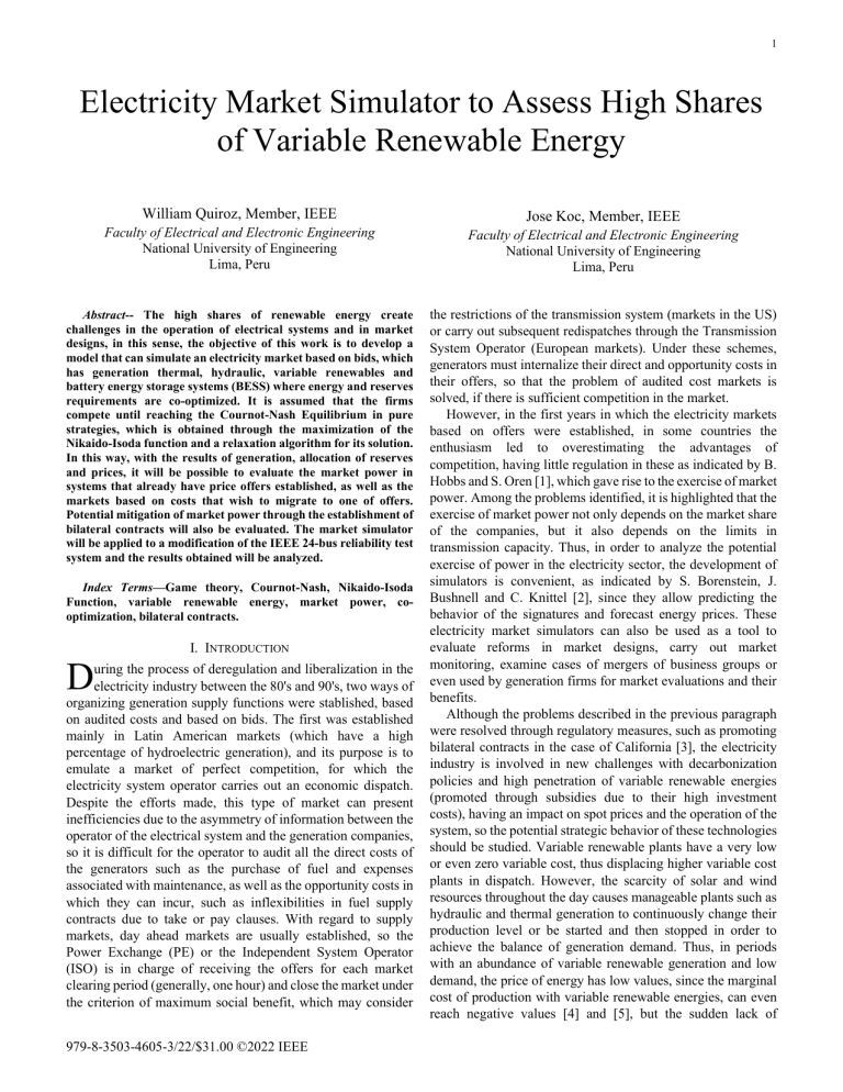 Electricity Market Simulator for Renewable Energy