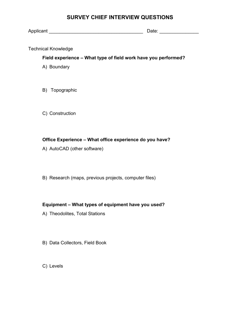Survey Chief Interview Questions