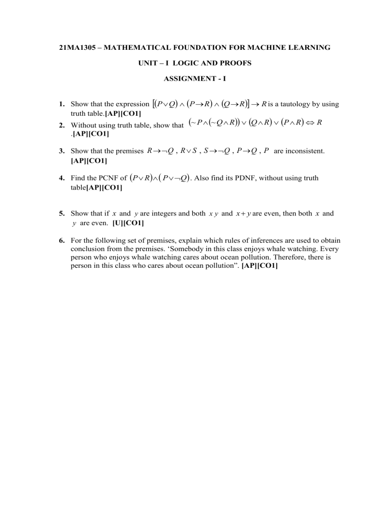 Math for Machine Learning Assignment: Logic & Combinatorics