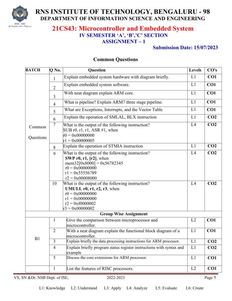 Microcontroller & Embedded Systems Assignment