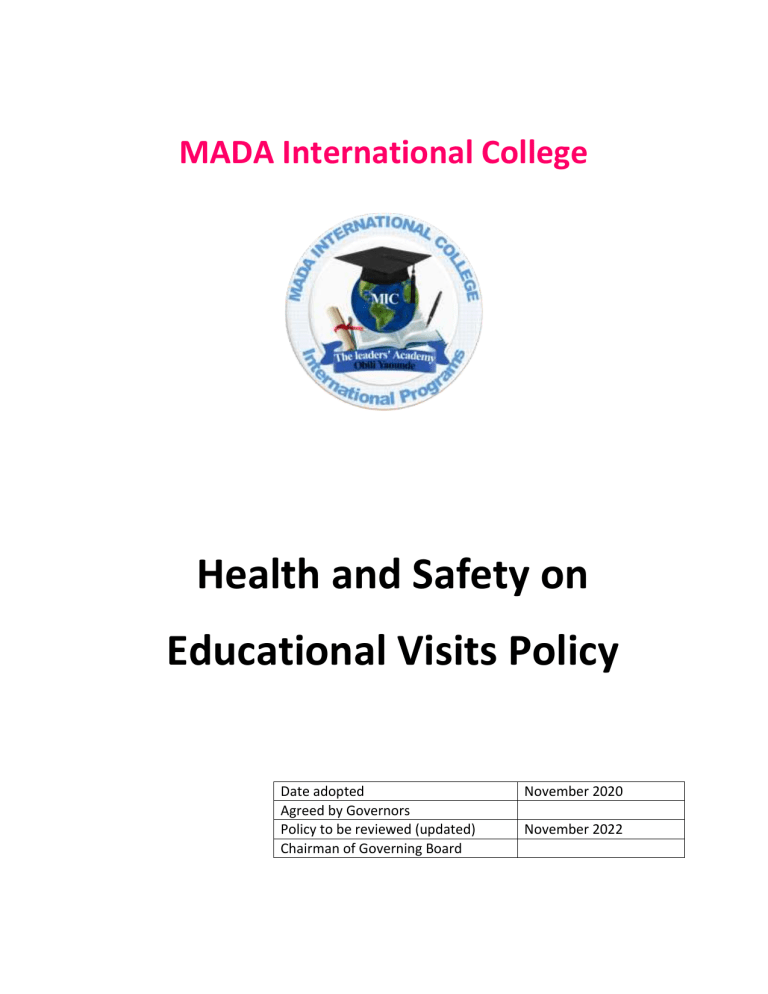 MADA International College Educational Visits Policy
