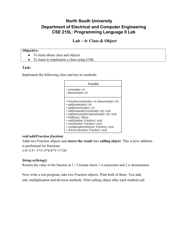 CSE 215L Lab 6: Class & Object