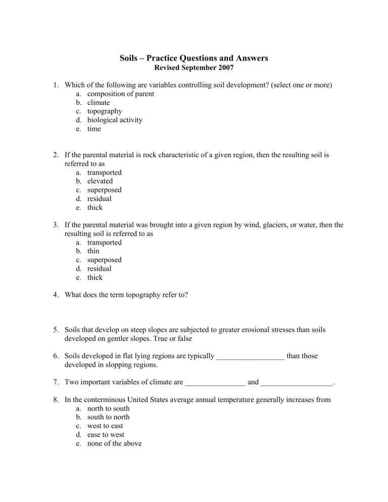 Soil Science Practice Questions and Answers