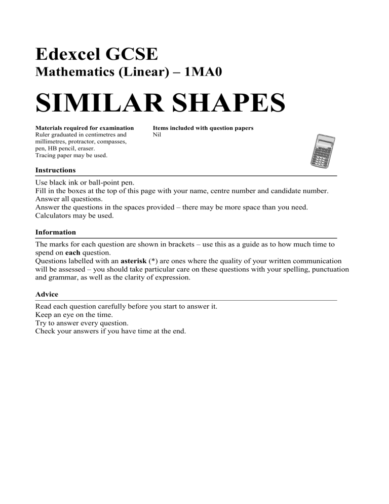 Similar Shapes Math Exam Paper
