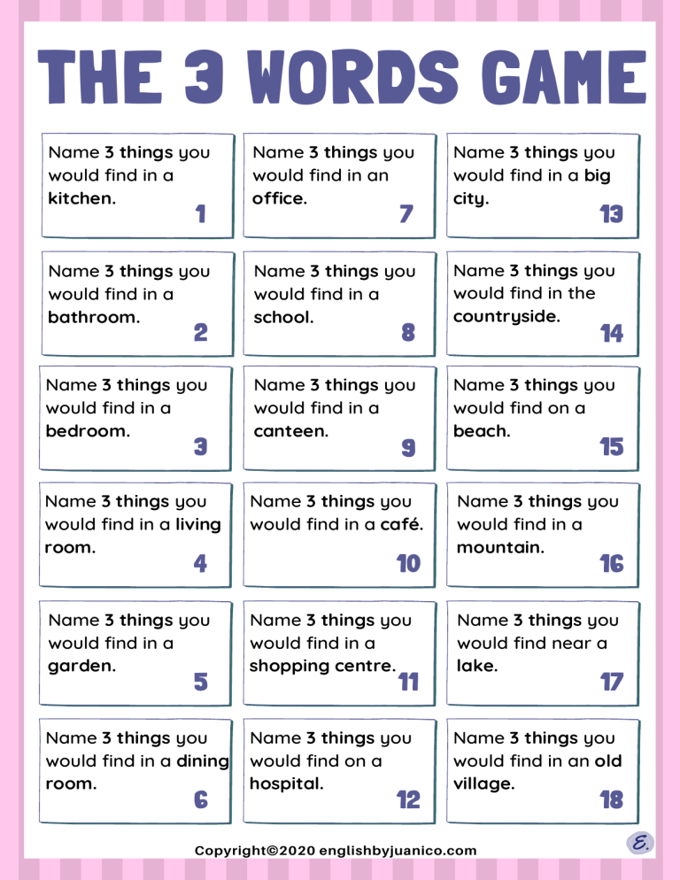 The 3 Words Game Worksheet
