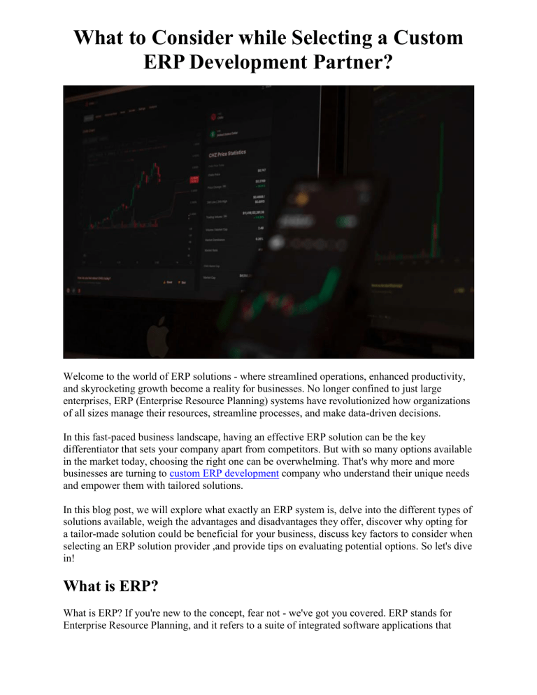 Selecting a Custom ERP Development Partner: Key Considerations