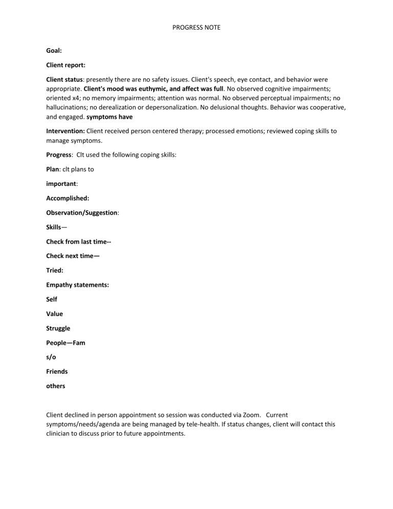 Therapy Progress Note