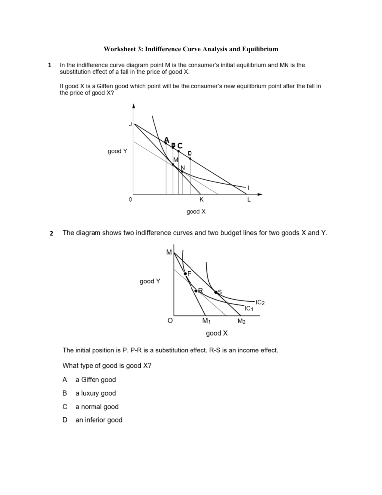 Indifference Curve Analysis & Equilibrium Worksheet