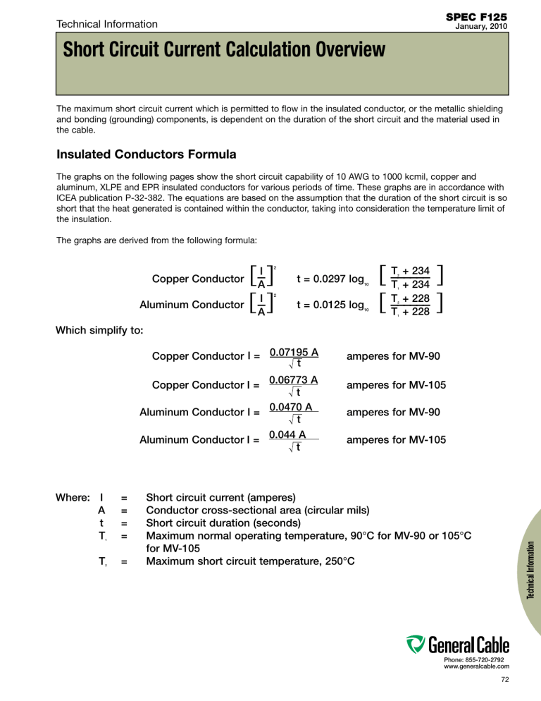 Short Circuit Current Calculation for Insulated Conductors