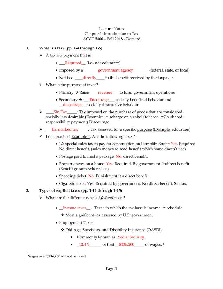Introduction to Tax Lecture Notes