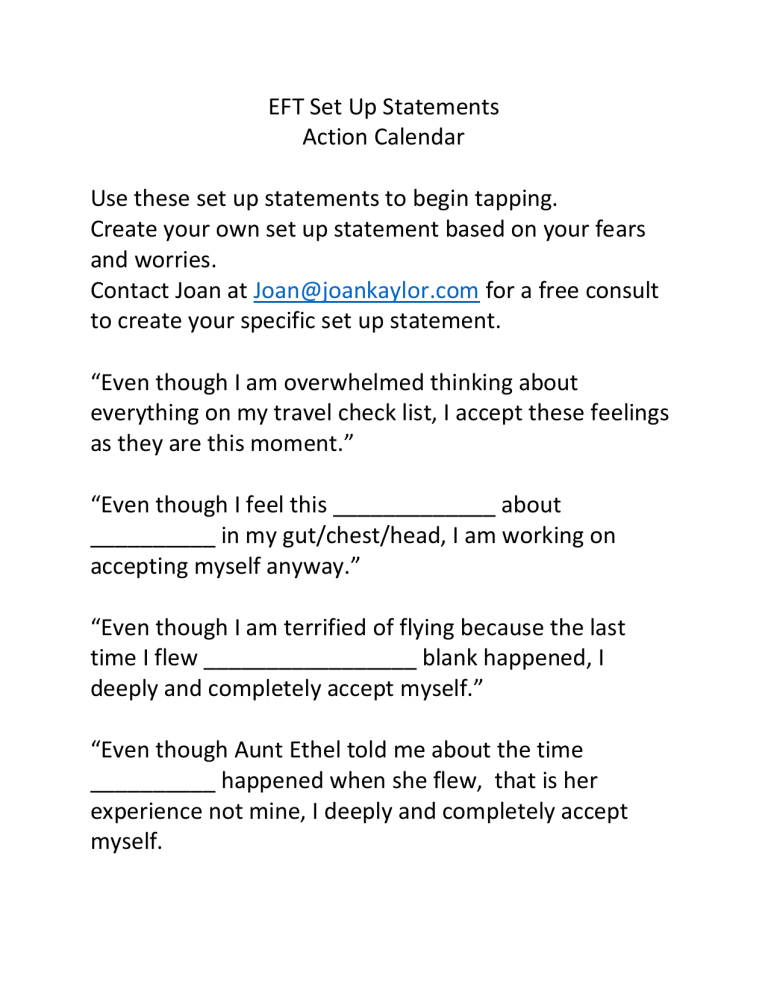 EFT Set Up Statements for Travel Anxiety
