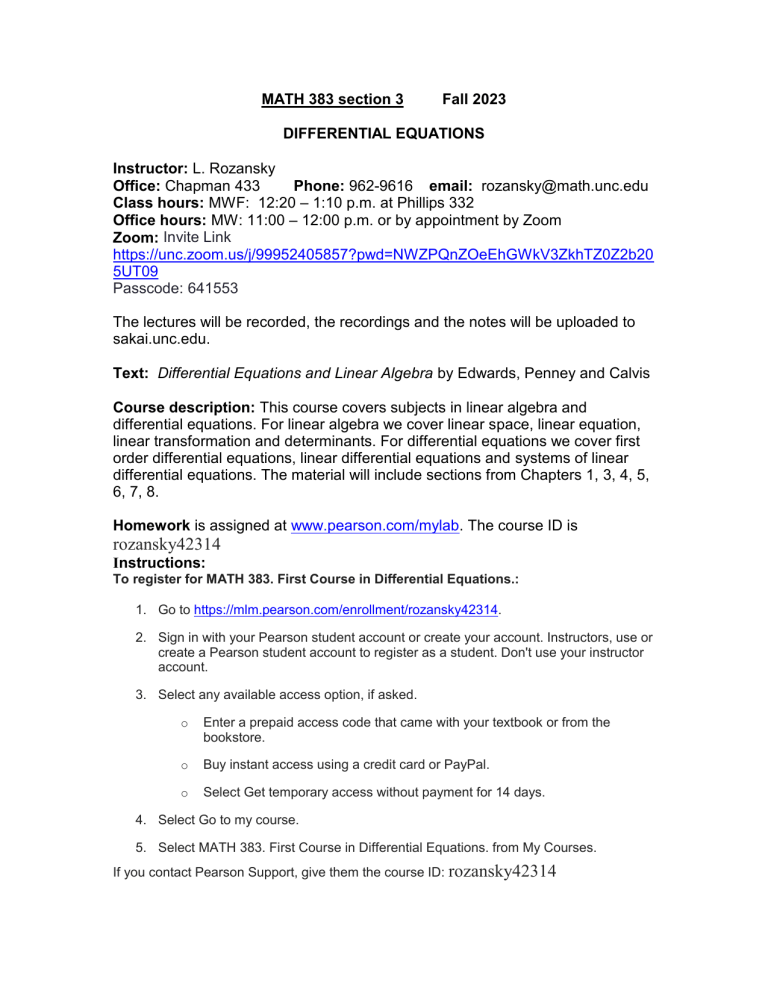 MATH 383 Differential Equations Course Syllabus