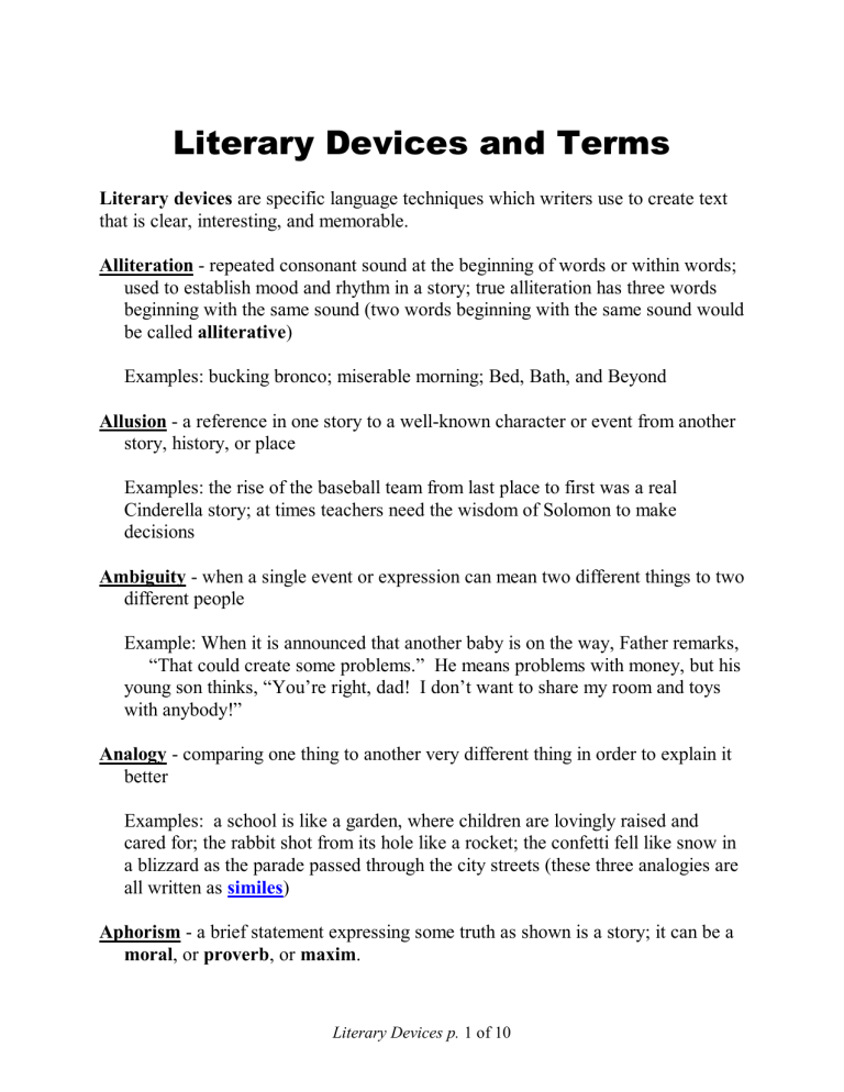 Literary Devices and Terms Guide