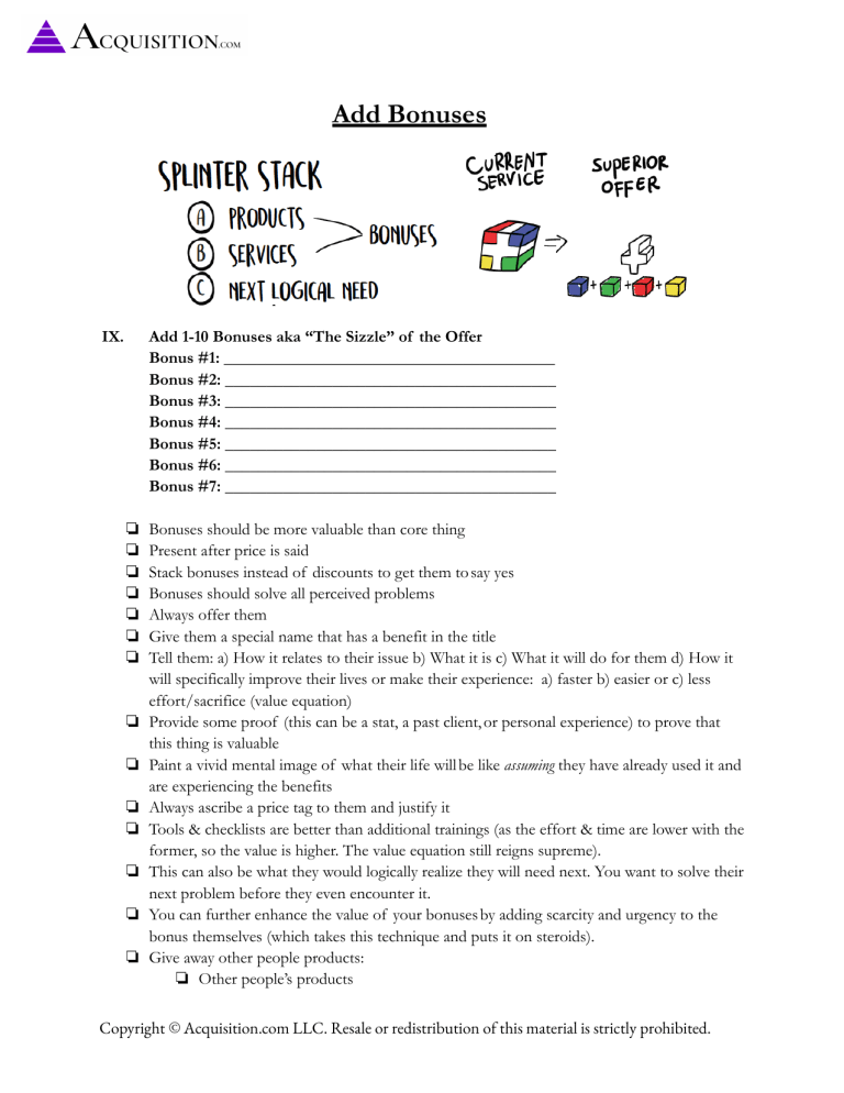 Add Bonuses Worksheet: Offer Enhancement Strategies