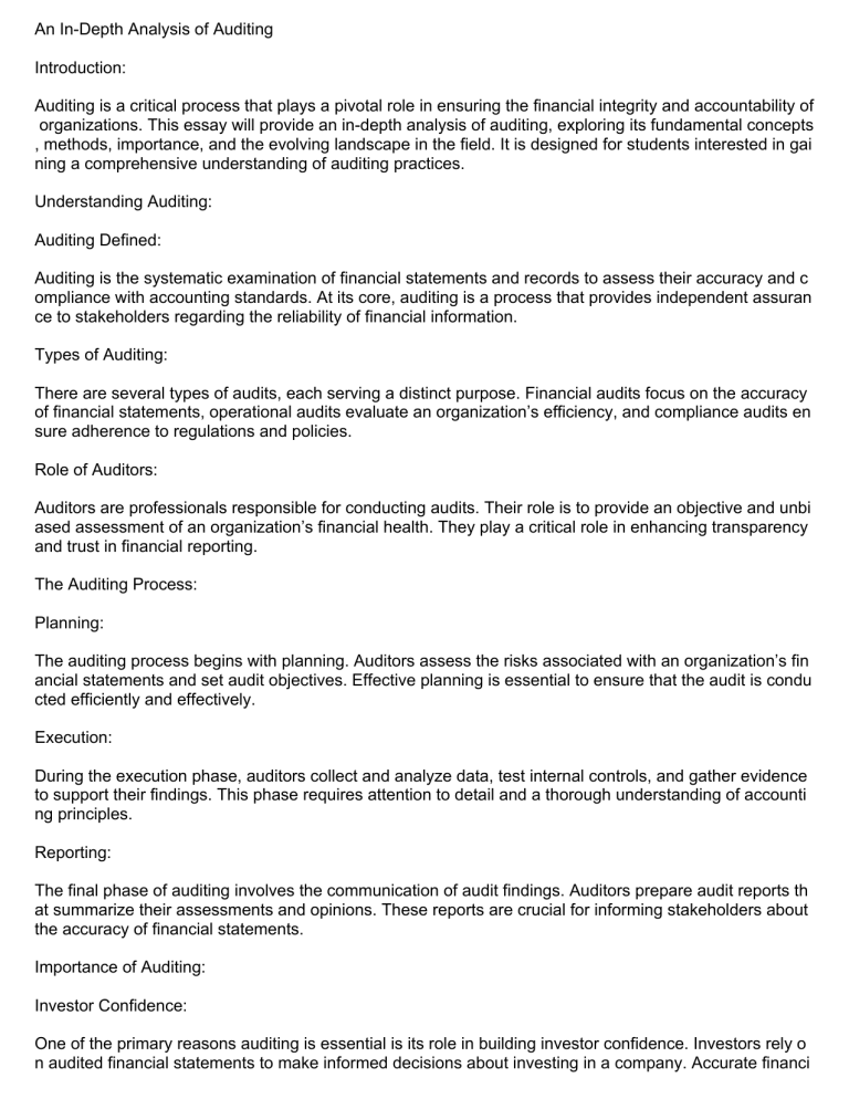 In-Depth Analysis of Auditing