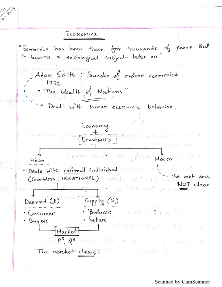 Economics Lecture Notes: Micro & Macro, Demand & Supply