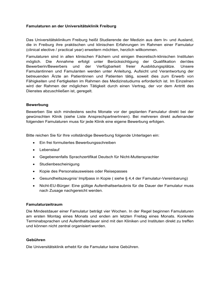 Famulatur Universitätsklinik Freiburg: Infos für Medizinstudierende