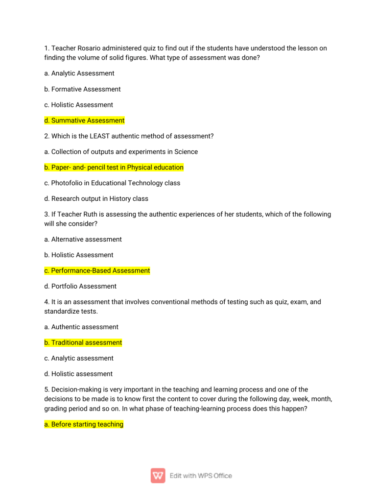 Educational Assessment Test