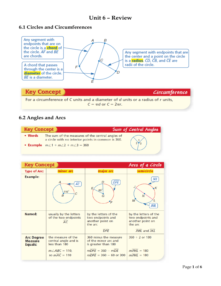 Circles, Angles, Arcs Review
