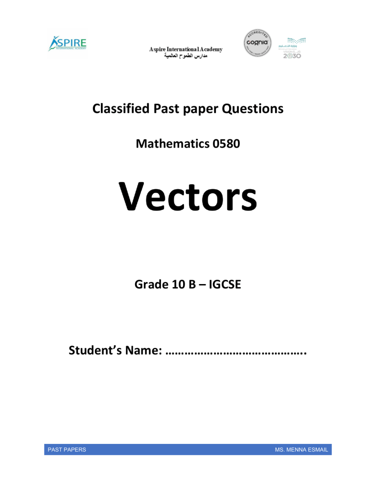 IGCSE Math Vectors Past Paper Questions (0580)