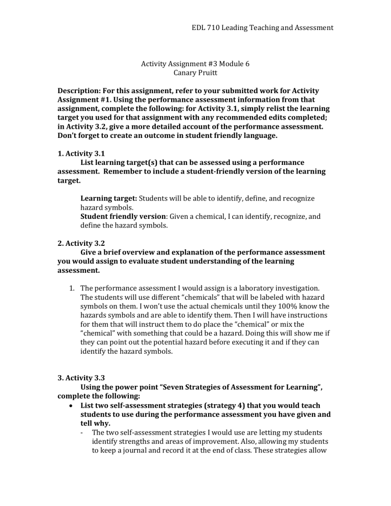 Leading Teaching & Assessment Assignment