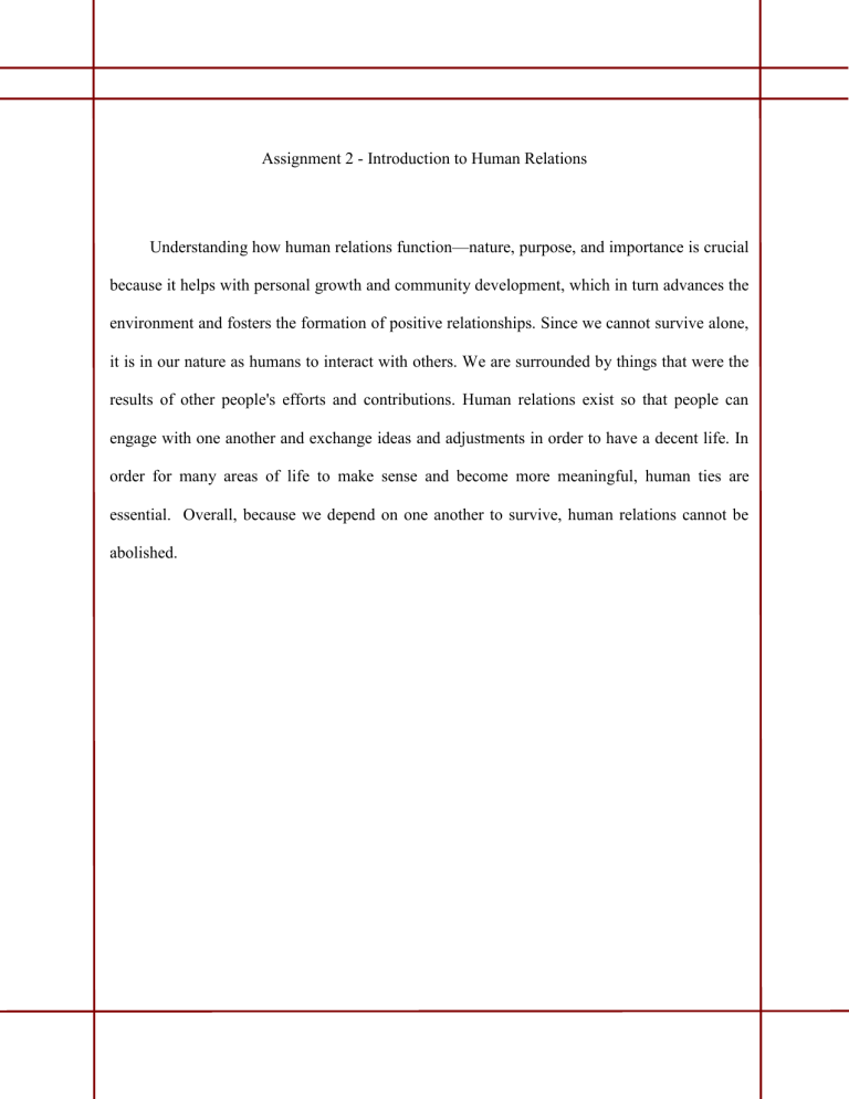 Introduction to Human Relations Assignment