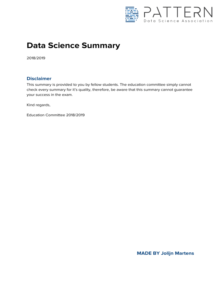 Data Science Summary 2018/2019