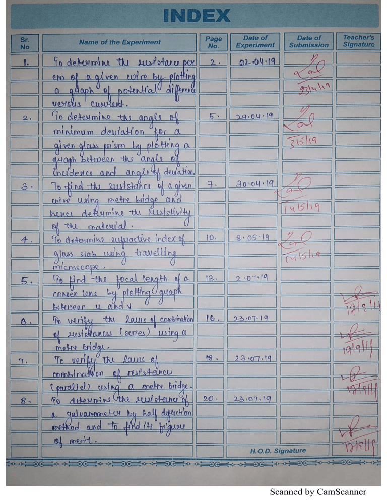 Physics Lab Record: Resistance, Optics Experiments