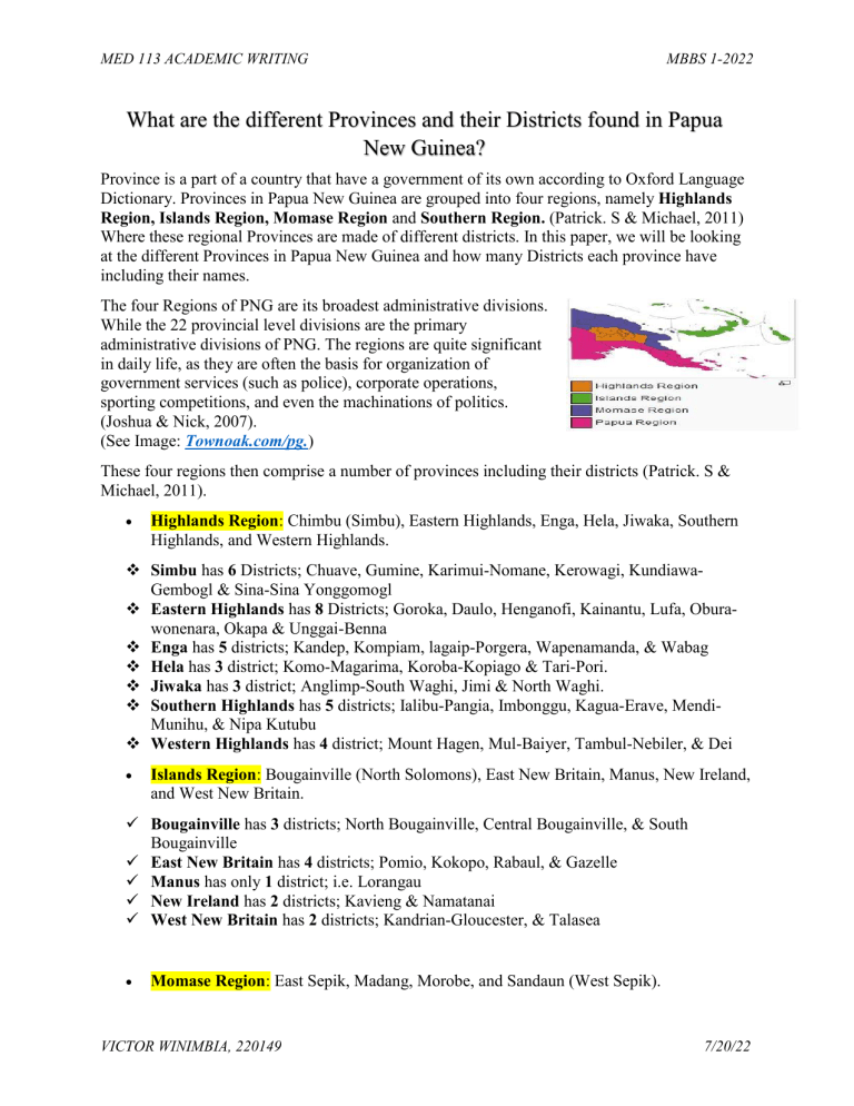 Papua New Guinea Provinces & Districts