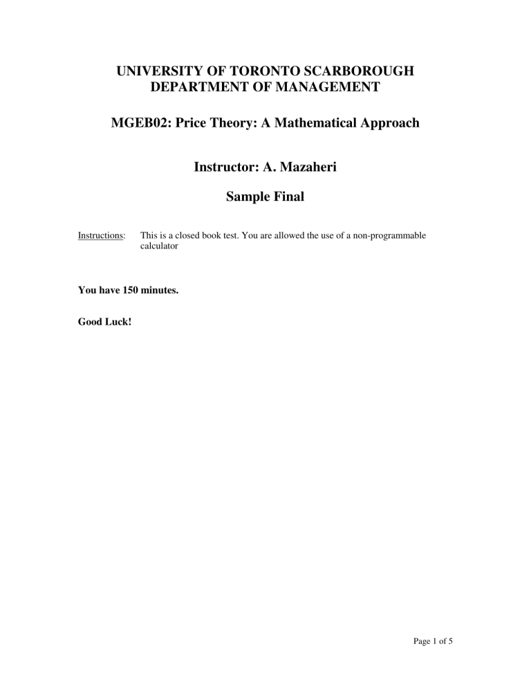 MGEB02 Price Theory Sample Final Exam