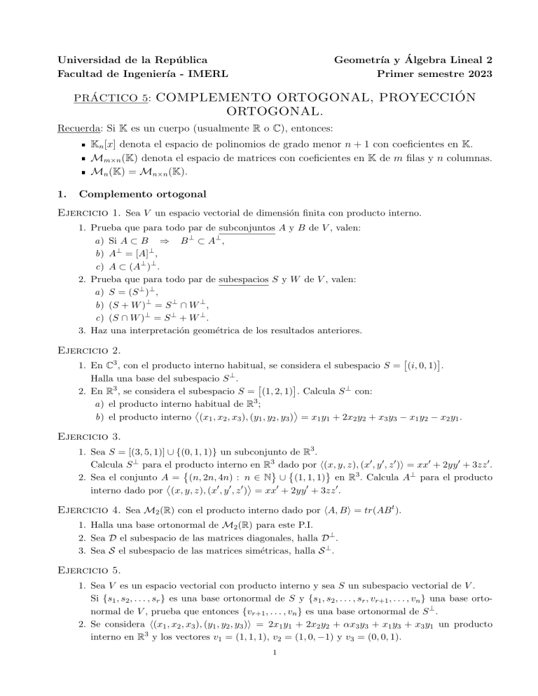 Geometría y Álgebra Lineal 2: Complemento Ortogonal y Proyección