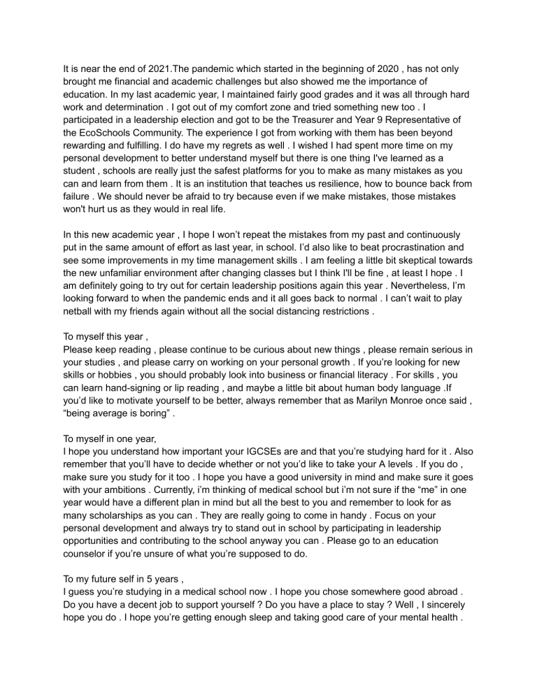 Letters to My Future Self: Goals & Aspirations