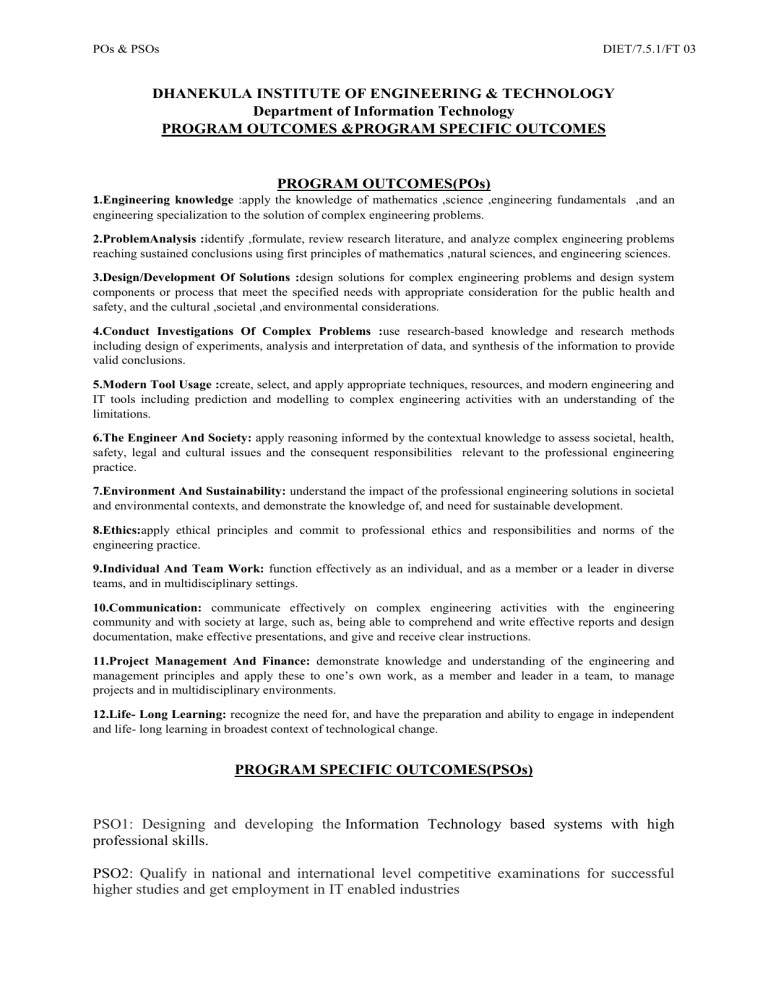 IT Program Outcomes & Specific Outcomes