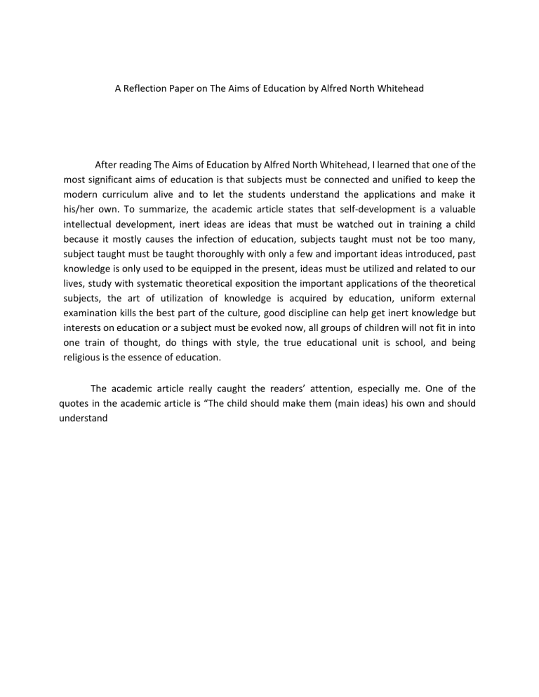 Reflection on Aims of Education